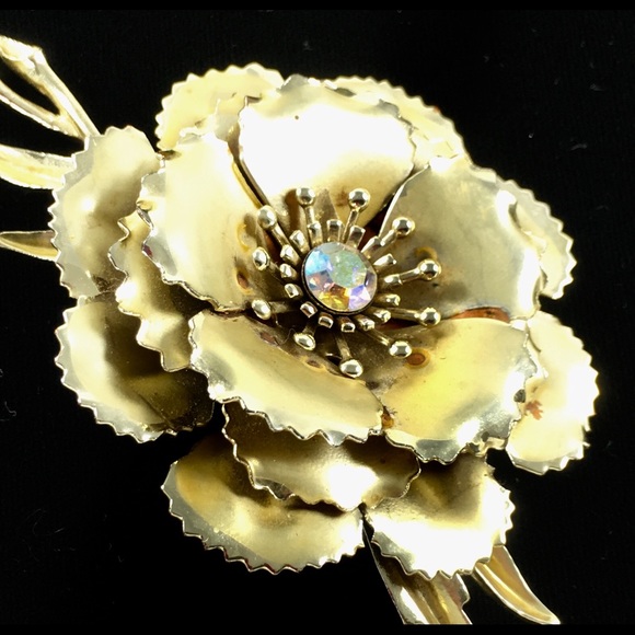 Coro | Jewelry | Statement Vintage Coro Pin Brooch Gold Flower Ab ...